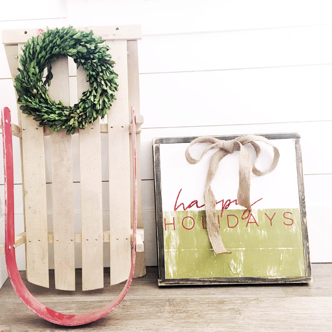 Happy holidays olive green and white wood sign – JaxnBlvd